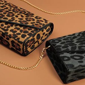 HOXIS Leopard Print Envelope Evening Clutch Women Chain Shoulder Bag (Brown Leopard Print)