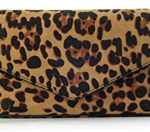 HOXIS Leopard Print Envelope Evening Clutch Women Chain Shoulder Bag (Brown Leopard Print)