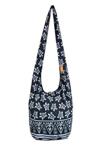 btp! turtle sling crossbody shoulder bag purse hippie hobo thai cotton gypsy bohemian large (black ow1)