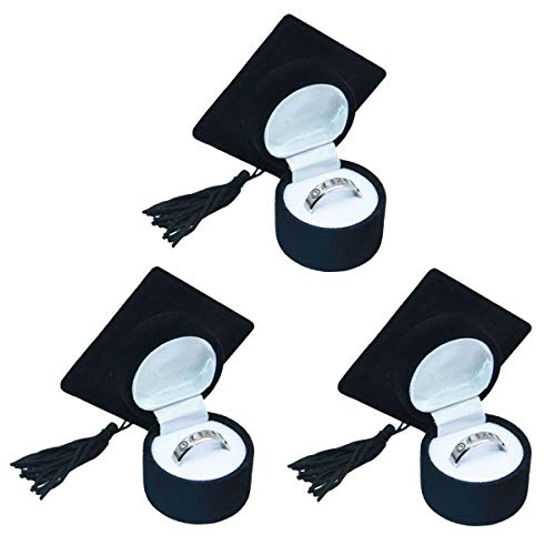 Amosfun Graduation Cap Shaped Ring Box Creative Jewelry Storage Box Ring Organizer Case Graduation Gifts for Celebration Graduation Party Supplies (Black)