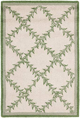 SAFAVIEH Chelsea Collection 1'8" x 2'6" Ivory / Light Green HK230B Hand-Hooked French Country Wool Accent Rug