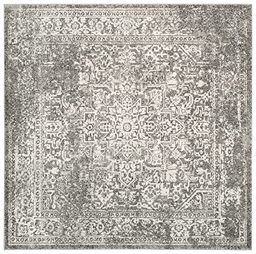 SAFAVIEH Evoke Collection 3' Square Grey/Ivory EVK256D Oriental Distressed Non-Shedding Living Room Bedroom Accent Rug