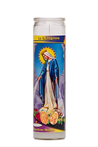 The Miraculous Mother Religious Prayer Candle / La Milagrosa Catholic Novena Vigil Candle (Gardenia Perfumed White Wax)