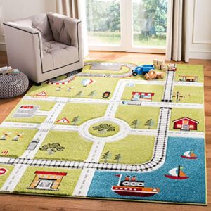 safavieh carousel kids collection 5’3″ x 7’6″ green / ivory crk192y neighborhood nursery playroom area rug