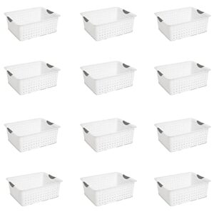 sterilite large ultra plastic durable storage bin tote baskets with comfortable handles for household and office organization, white, 12 pack