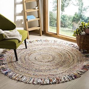 safavieh cape cod collection 3′ round ivory / light beige cap206b handmade boho fringe jute & cotton area rug