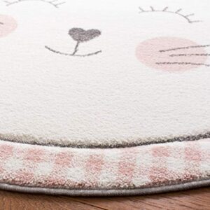 SAFAVIEH Carousel Kids Collection 5'3" Round Pink / Grey CRK134P Cat Nursery Playroom Area Rug