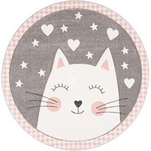 SAFAVIEH Carousel Kids Collection 5'3" Round Pink / Grey CRK134P Cat Nursery Playroom Area Rug