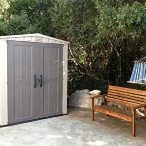 Keter Factor 6x3 Outdoor Storage Shed Kit-Perfect to Store Patio Furniture, Garden Tools Bike Accessories, Beach Chairs and Push Lawn Mower, Taupe & Brown