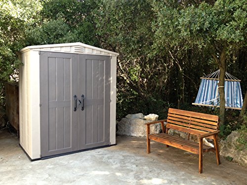 Keter Factor 6x3 Outdoor Storage Shed Kit-Perfect to Store Patio Furniture, Garden Tools Bike Accessories, Beach Chairs and Push Lawn Mower, Taupe & Brown