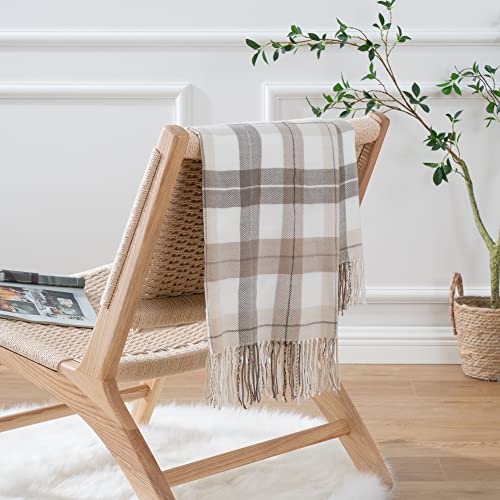 BATTILO HOME Buffalo Plaid Throw Blanket for Couch, Farmhouse Checkered Decor Throw, Lightweight Beige Throw Blankets for Chair Bed Sofa, 50"x60"