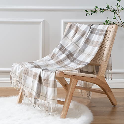 BATTILO HOME Buffalo Plaid Throw Blanket for Couch, Farmhouse Checkered Decor Throw, Lightweight Beige Throw Blankets for Chair Bed Sofa, 50"x60"