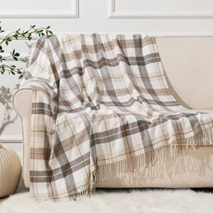 BATTILO HOME Buffalo Plaid Throw Blanket for Couch, Farmhouse Checkered Decor Throw, Lightweight Beige Throw Blankets for Chair Bed Sofa, 50"x60"