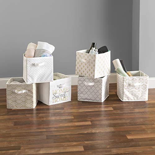 Home Basics Metallic Scallop Non-Woven Storage Bin Cube Basket Box, Dual Handles & Removable Bottoms Collapsible Foldable for Home Decor Office Closet Bedroom Drawer Toy Organizer