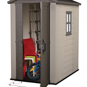 Keter Factor 4x6 Outdoor Storage Shed | Store Patio Furniture, Garden tools, Bike accesories, beach chairs, or Lawn Mowers | Taupe & Brown