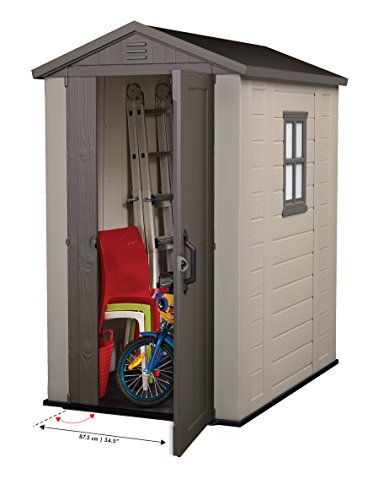 Keter Factor 4x6 Outdoor Storage Shed | Store Patio Furniture, Garden tools, Bike accesories, beach chairs, or Lawn Mowers | Taupe & Brown