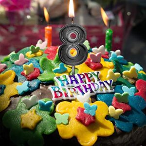 LUTER Black Glitter Happy Birthday Cake Candles Number Candles Number 6 Birthday Candle Cake Topper Decoration for Party Kids Adults (Number 6)