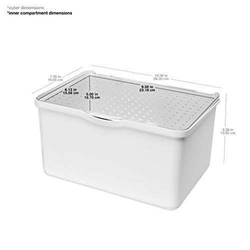 madesmart Medium Stacking Lid Bin - White | STACK COLLECTION | Attached Clear Lid for Visibility | Multi-use Organizer | Non-slip Rubber Feet | BPA Free