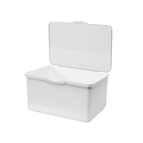 madesmart Medium Stacking Lid Bin - White | STACK COLLECTION | Attached Clear Lid for Visibility | Multi-use Organizer | Non-slip Rubber Feet | BPA Free