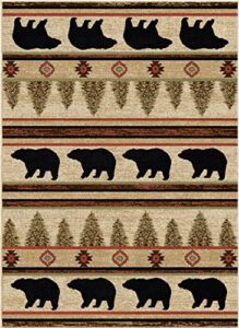 rustic lodge, bear cabin 5×7 area rug, 5’3″x7’3″ multi 7482