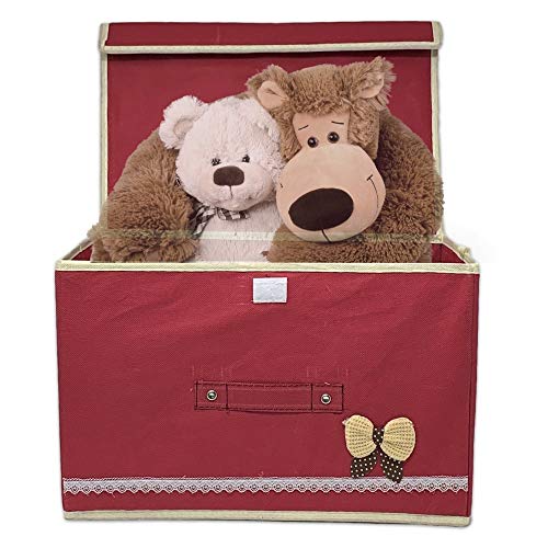 Storage Box Foldable Storage Bin with Lid and Handle – Collapsible Red Containers for Organizing Toys Closets Bedroom Clothes Shoes