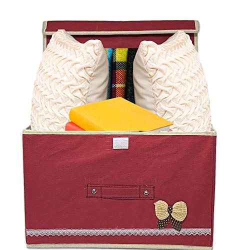 Storage Box Foldable Storage Bin with Lid and Handle – Collapsible Red Containers for Organizing Toys Closets Bedroom Clothes Shoes