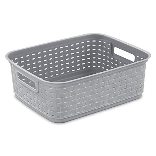 Sterilite Short Weave Wicker Pattern Storage Container Basket, Gray (12 Pack)