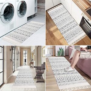 Pauwer Cotton Area Rug Set 2 Piece 4.2'x2'+3'x2' Hand Woven Cotton Rugs with Tassel Washable Cotton Throw Rugs Runner for Kitchen, Living Room, Bedroom