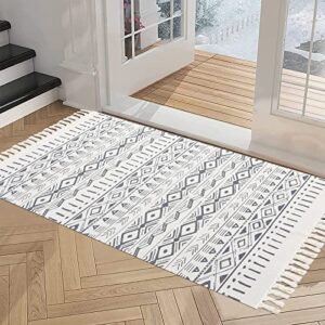 Pauwer Cotton Area Rug Set 2 Piece 4.2'x2'+3'x2' Hand Woven Cotton Rugs with Tassel Washable Cotton Throw Rugs Runner for Kitchen, Living Room, Bedroom