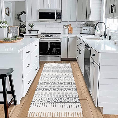 Pauwer Cotton Area Rug Set 2 Piece 4.2'x2'+3'x2' Hand Woven Cotton Rugs with Tassel Washable Cotton Throw Rugs Runner for Kitchen, Living Room, Bedroom