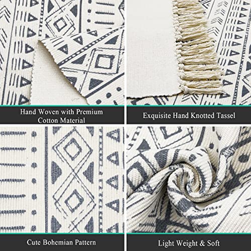 Pauwer Cotton Area Rug Set 2 Piece 4.2'x2'+3'x2' Hand Woven Cotton Rugs with Tassel Washable Cotton Throw Rugs Runner for Kitchen, Living Room, Bedroom