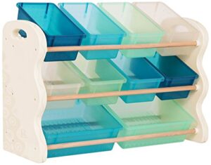 b. spaces by battat – totes tidy toy organizer – kids furniture set storage unit with 10 stackable bins – ivory, sea and mint