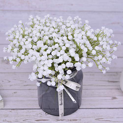 10Pcs 30 Bunches White Babys Breath Artificial Flowers Real Touch Fake Gypsophila Faux Plants for Wedding Garland Wreath Girl Crown Flower bonquet DIY Flores Arrangement Table Décor Centerpiece