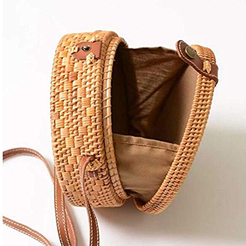 Hossejoy Handwoven Round Rattan Bag Shoulder Leather Straps for Women