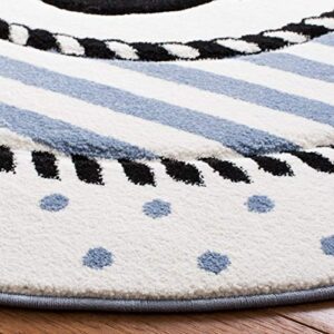 SAFAVIEH Carousel Kids Collection 5'3" Round Ivory / Navy CRK124A Nautical Anchor Nursery Playroom Area Rug