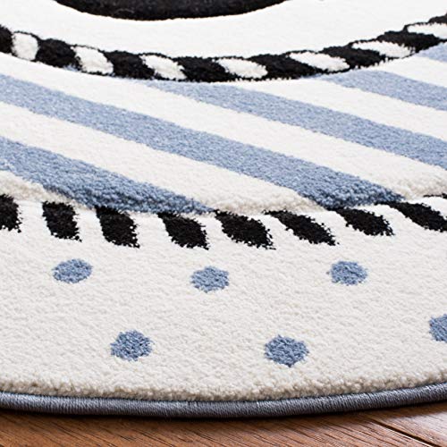 SAFAVIEH Carousel Kids Collection 5'3" Round Ivory / Navy CRK124A Nautical Anchor Nursery Playroom Area Rug