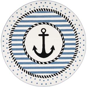 SAFAVIEH Carousel Kids Collection 5'3" Round Ivory / Navy CRK124A Nautical Anchor Nursery Playroom Area Rug