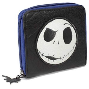 buckle down disney wallet, square zip around, nightmare before christmas, jack skelllington, black vegan leather, 4.5″ x 4.0″