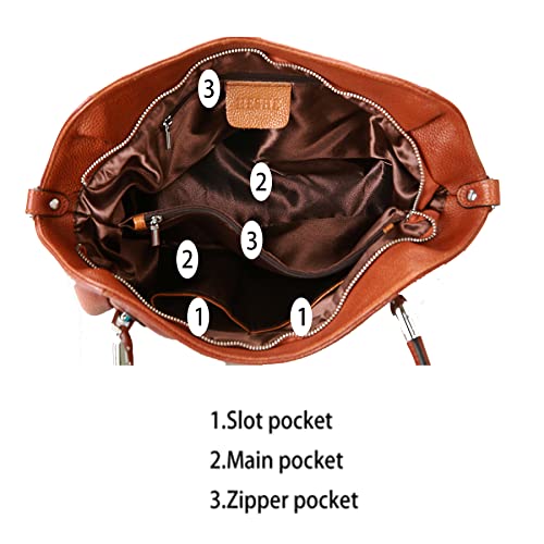 HESHE Genuine Leather Purses and Handbags for Women Tote Top Handle Shoulder Hobo Bag Satchel Ladies Crossbody Bags (Sorrel)