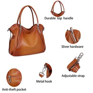 HESHE Genuine Leather Purses and Handbags for Women Tote Top Handle Shoulder Hobo Bag Satchel Ladies Crossbody Bags (Sorrel)