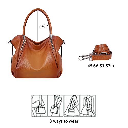 HESHE Genuine Leather Purses and Handbags for Women Tote Top Handle Shoulder Hobo Bag Satchel Ladies Crossbody Bags (Sorrel)