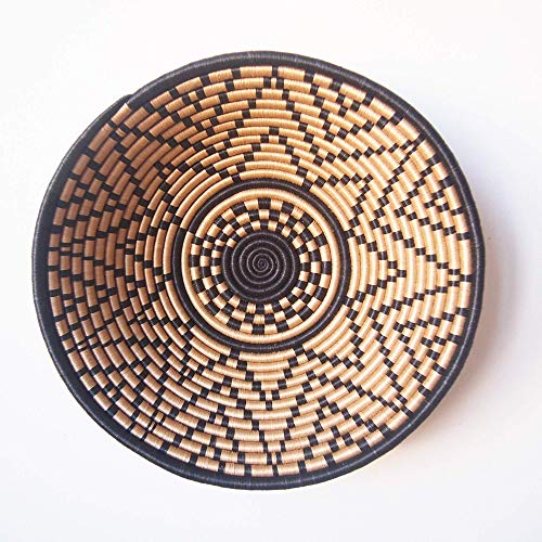 16" X-Large African Basket- Kitale/Rwanda Basket/Woven Bowl/Sisal & Sweetgrass Basket/Black, Tan