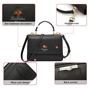 LAORENTOU Cow Leather Small Handbag Purse for Women Satchel Handle Bag Shoulder Bags Crossbody Bags with Adjustable Strap Black