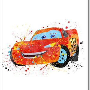 Cars Watercolor Prints - Set of 4 (8 inches x 10 inches) Wall Art Decor Kids Bedroom Photos Lightning McQueen Tow Mater Francesco Bernoulli Sheriff