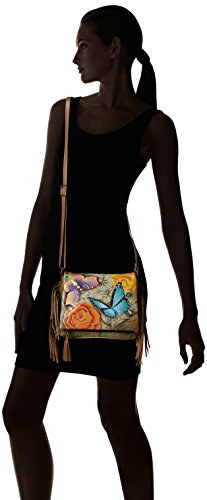 Anna by Anuschka Women's Genuine Leather Flap-Over Cross Body | Hand Painted Original Artwork | Floral Paradise Tan