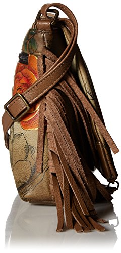 Anna by Anuschka Women's Genuine Leather Flap-Over Cross Body | Hand Painted Original Artwork | Floral Paradise Tan