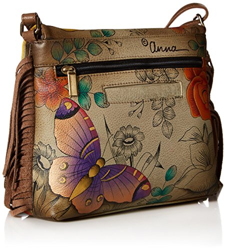 Anna by Anuschka Women's Genuine Leather Flap-Over Cross Body | Hand Painted Original Artwork | Floral Paradise Tan