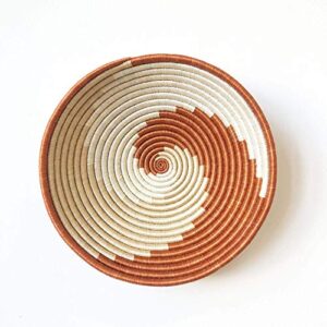 african basket- juru/rwanda basket/woven bowl/sisal & sweetgrass basket/orange, tan, white