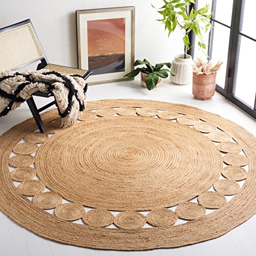 SAFAVIEH Natural Fiber Round Collection 3' Round Natural NF364A Handmade Boho Charm Farmhouse Jute Area Rug