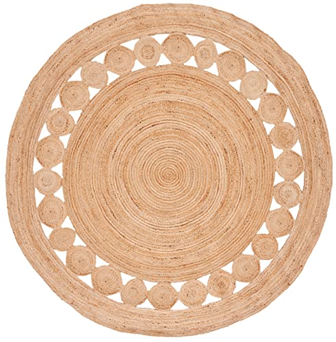 SAFAVIEH Natural Fiber Round Collection 3' Round Natural NF364A Handmade Boho Charm Farmhouse Jute Area Rug